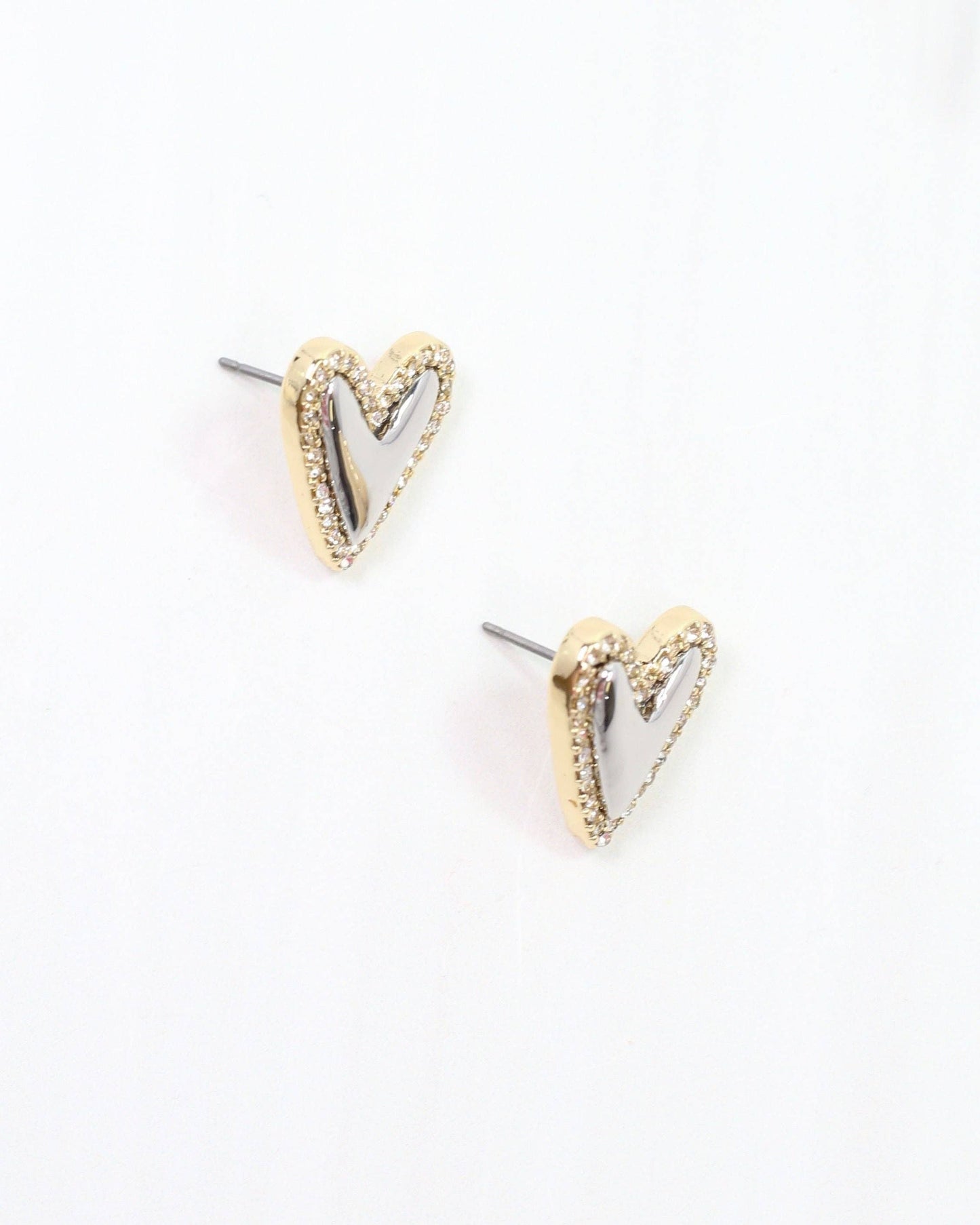 Whimsical Puff Heart and Crystal Stud Silver – Glamorouspeachboutique